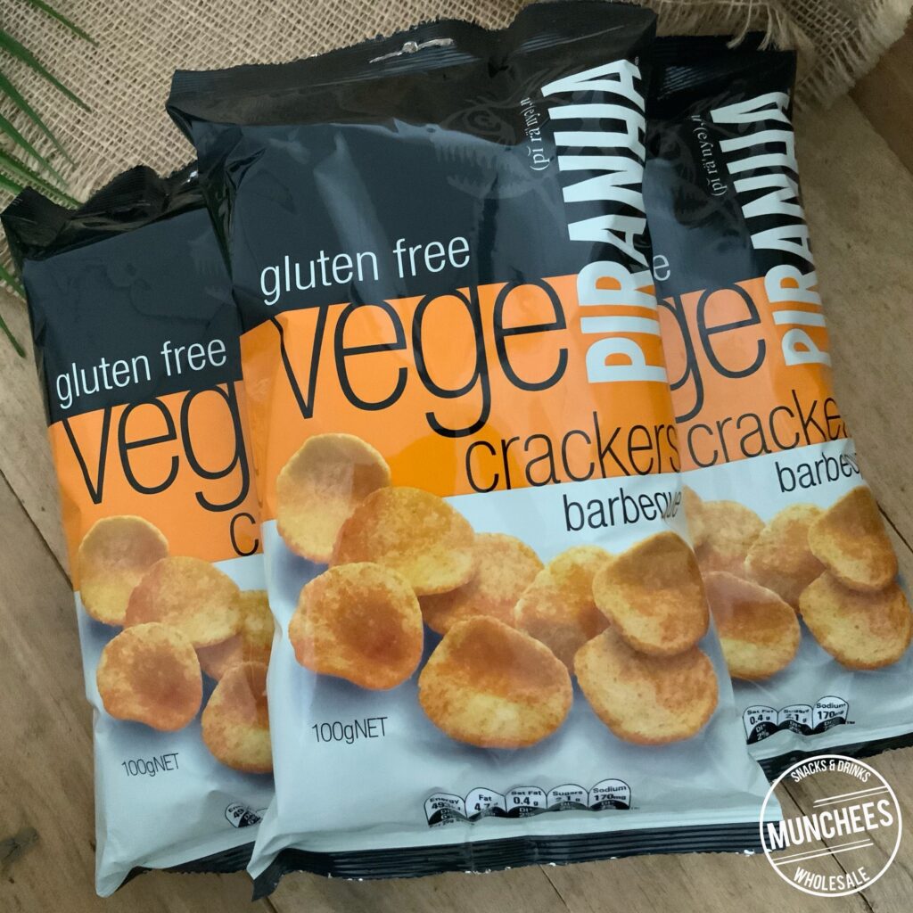 Piranha Vege Crackers Barbeque 12x100g - Munchees - Share bag