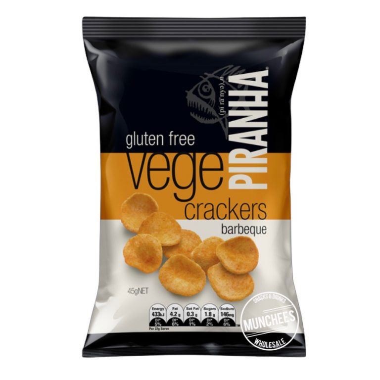 Piranha Vege Crackers Barbeque 24x45g - Munchees Wholesale