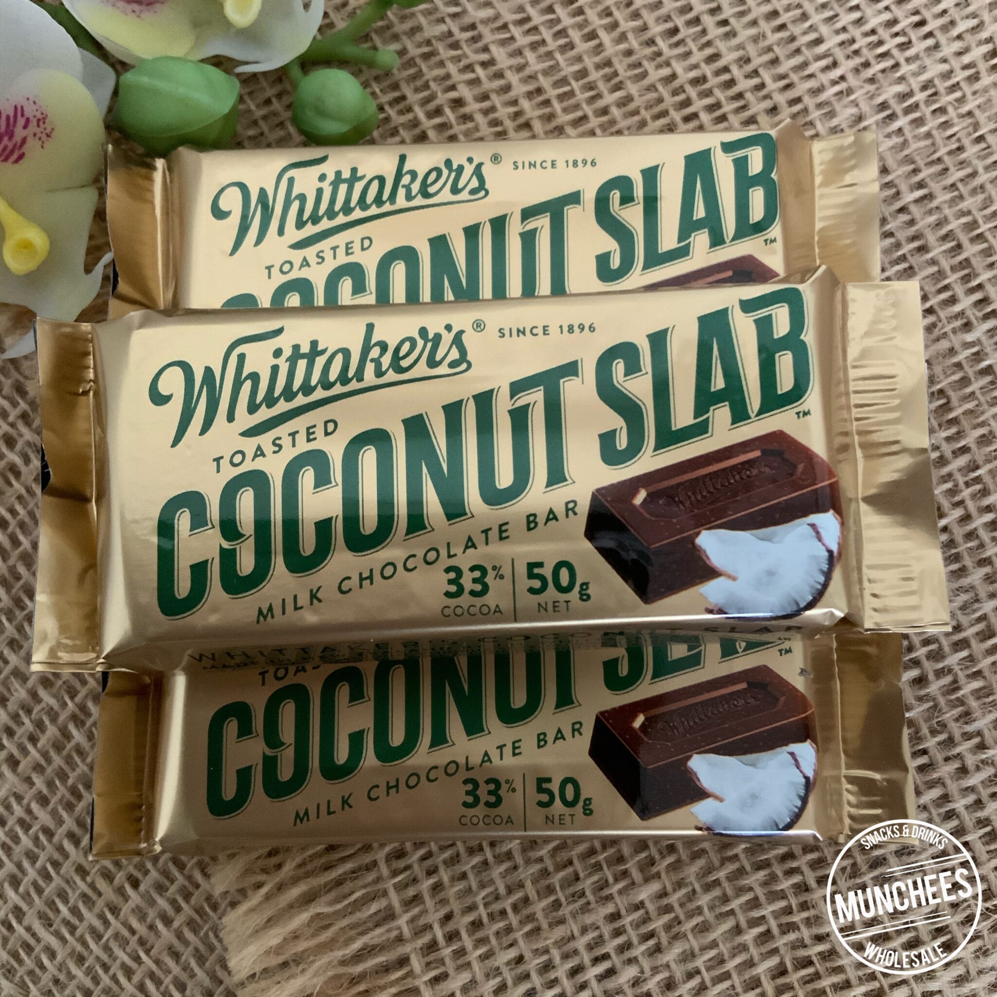 Whittakers Toasted Coconut Slab 50x50g - Munchees Wholesale