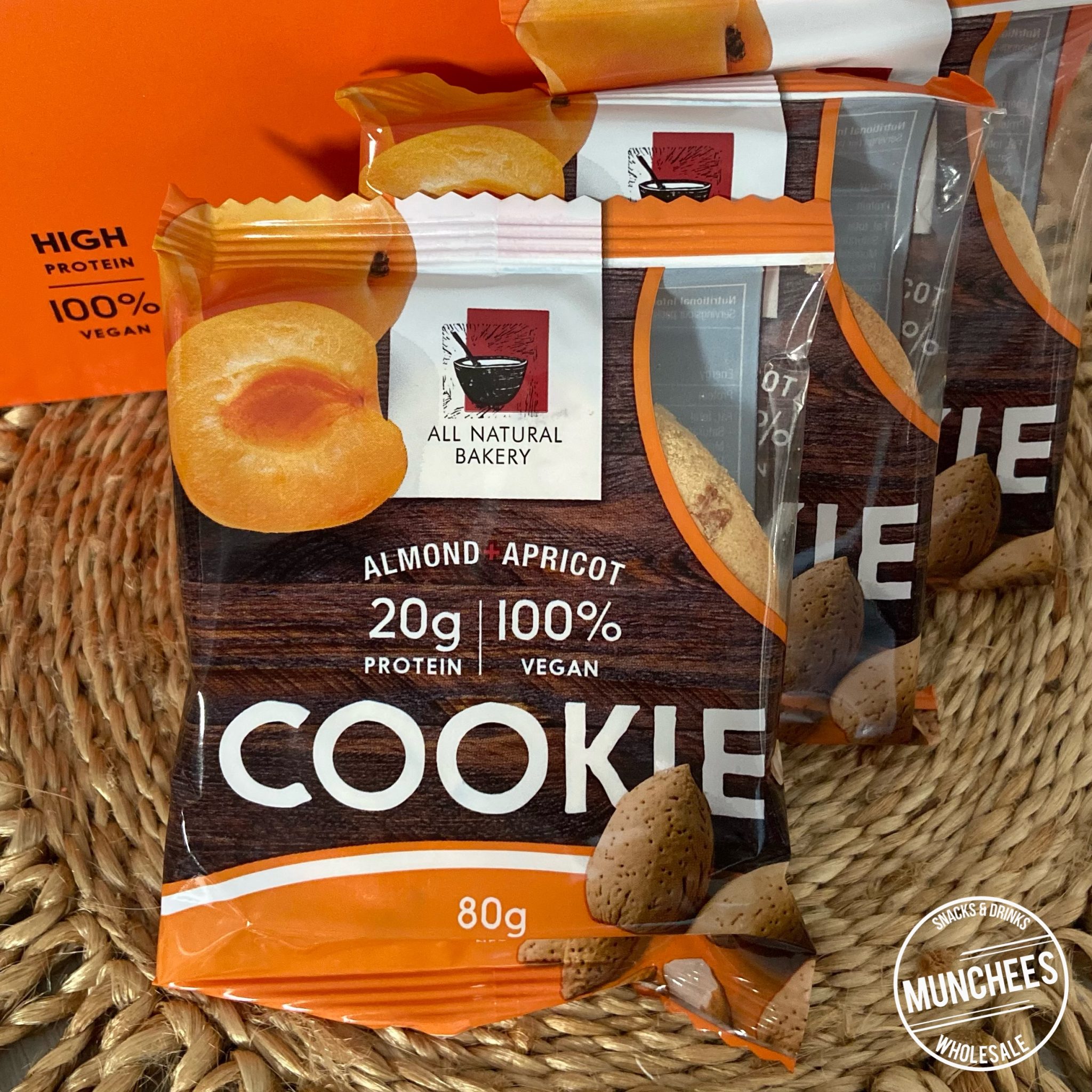 All Natural Bakery Almond Apricot Protein Cookie 12x80g - Munchees